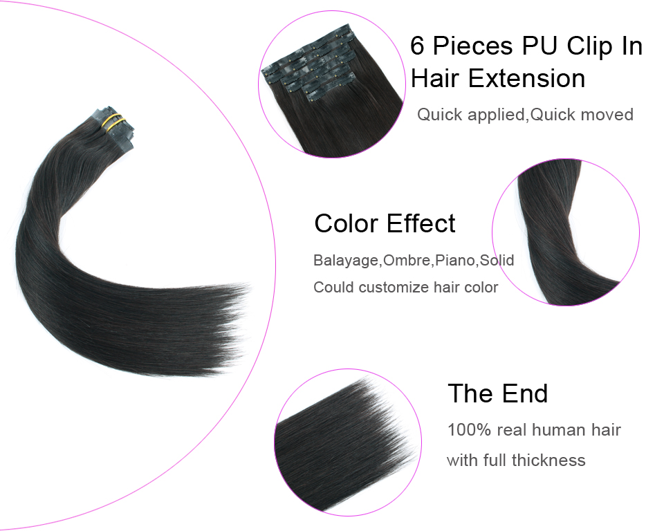 Wholesale Double Drawn Seamless PU Clip in Hair Extensions - RebeHair ...
